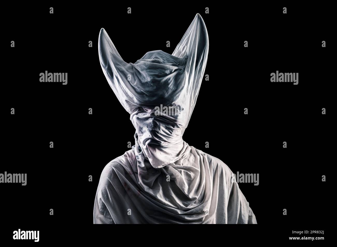 Portrait of a horned demon spirit isolated on black background with ...