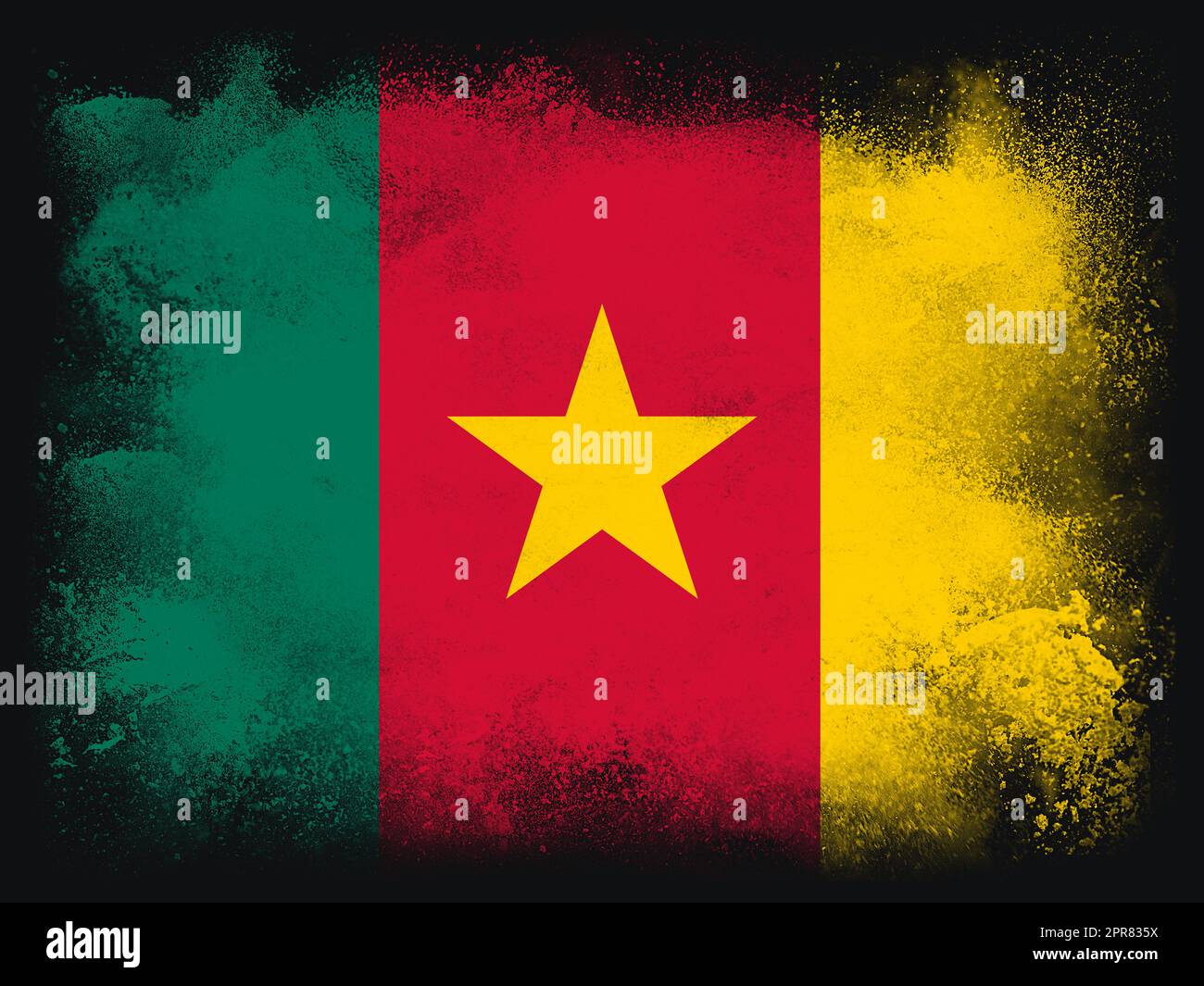 Cameroon Flag design composition of exploding powder and paint ...