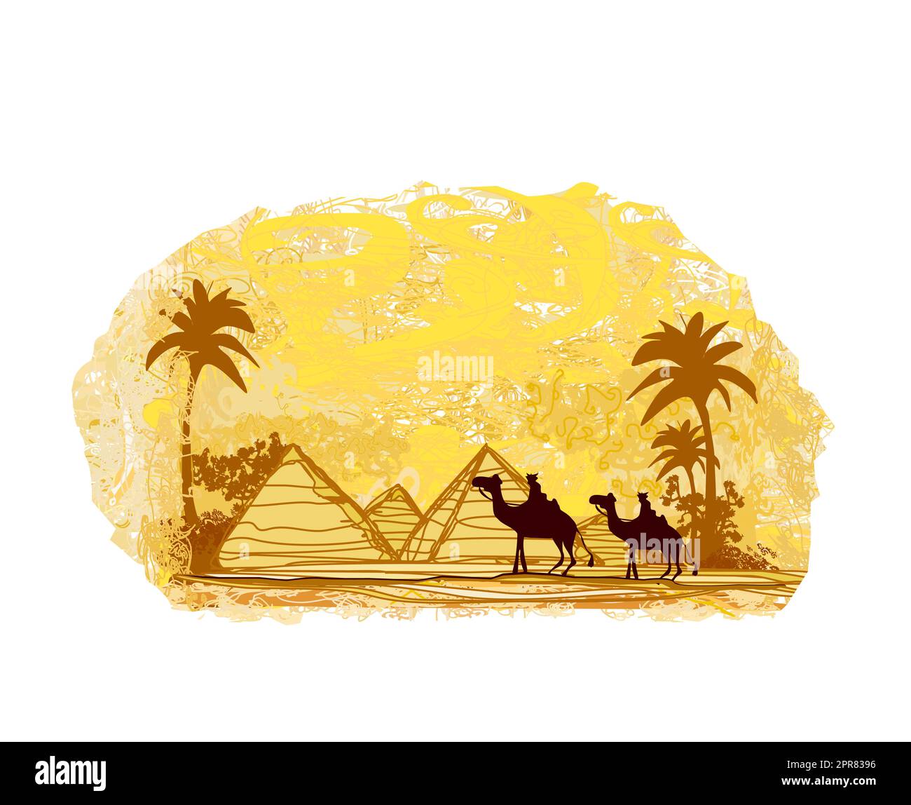 Bedouin camel caravan in wild africa landscape illustration Stock Photo ...
