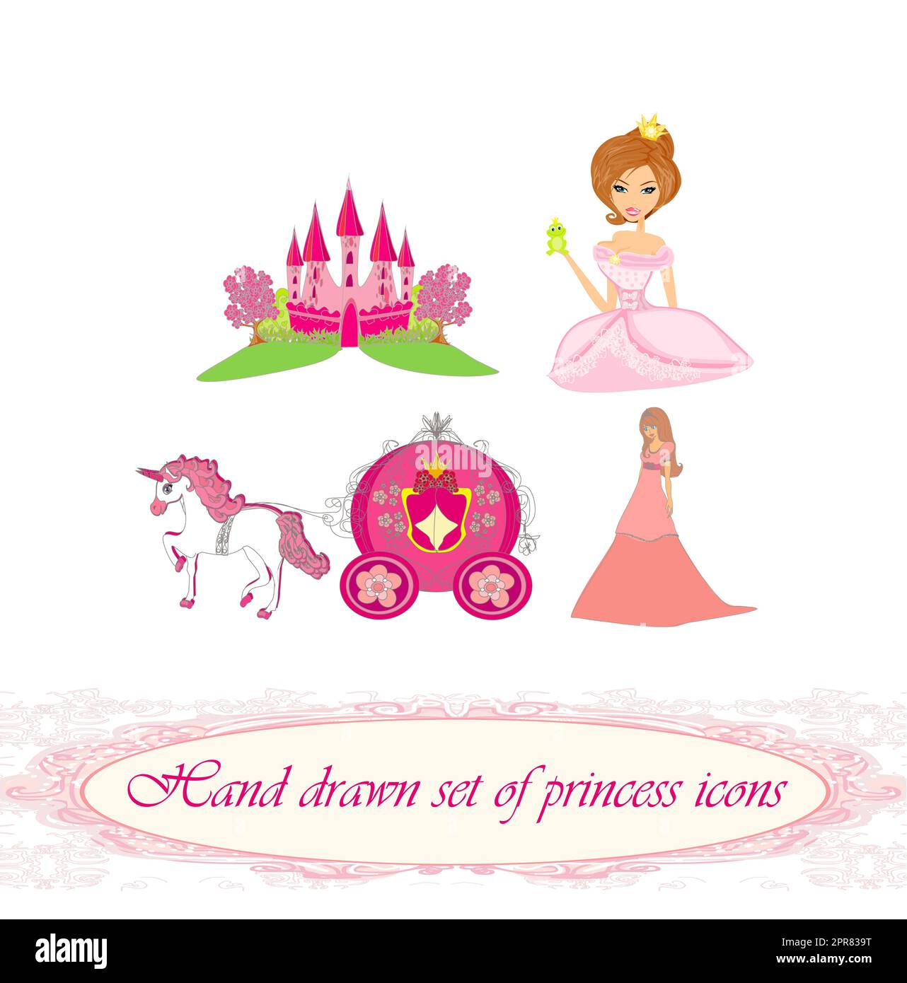 Hand drawn set of princess icons Stock Photo - Alamy
