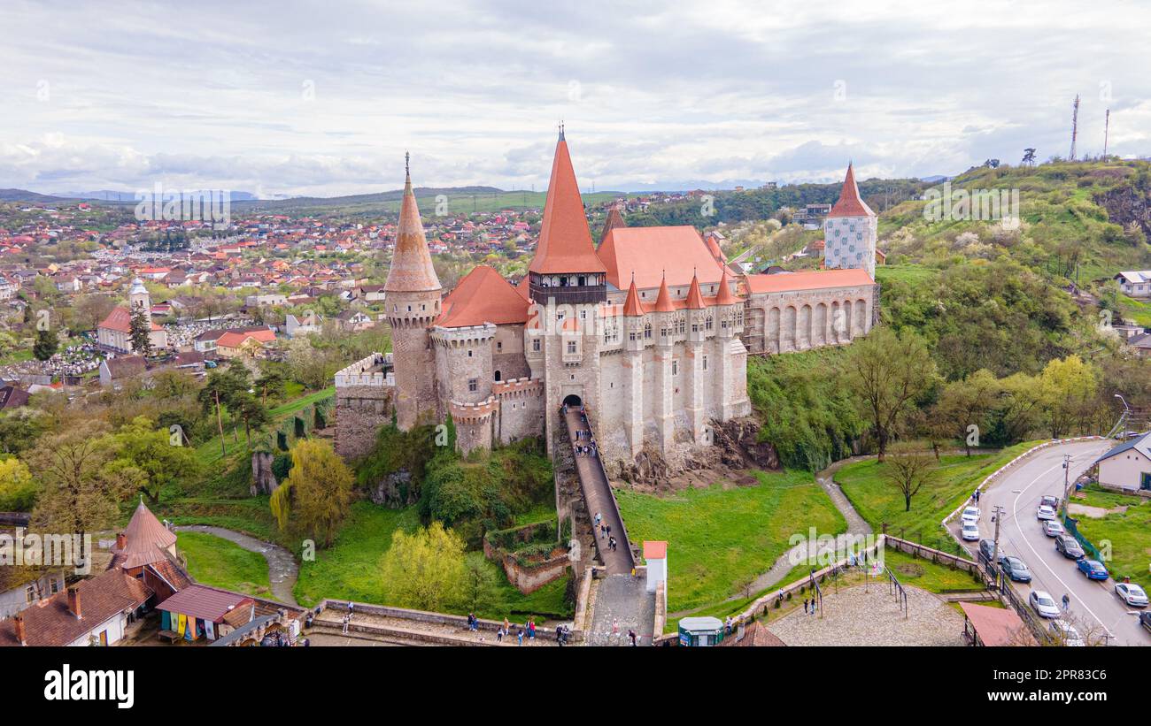 Aerial view of the Huniyad castle in Hunedoara, Romania Stock Photo - Alamy