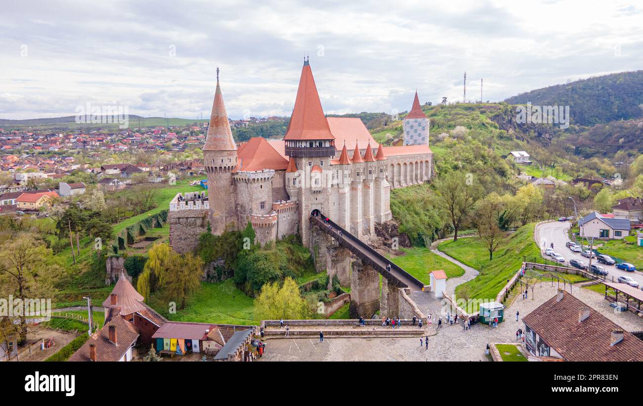 Aerial view of the Huniyad castle in Hunedoara, Romania Stock Photo - Alamy