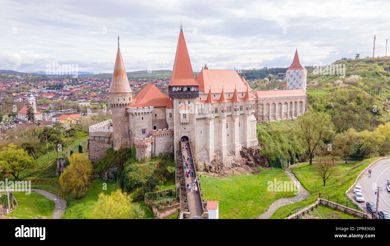 Aerial view of the Huniyad castle in Hunedoara, Romania Stock Photo - Alamy