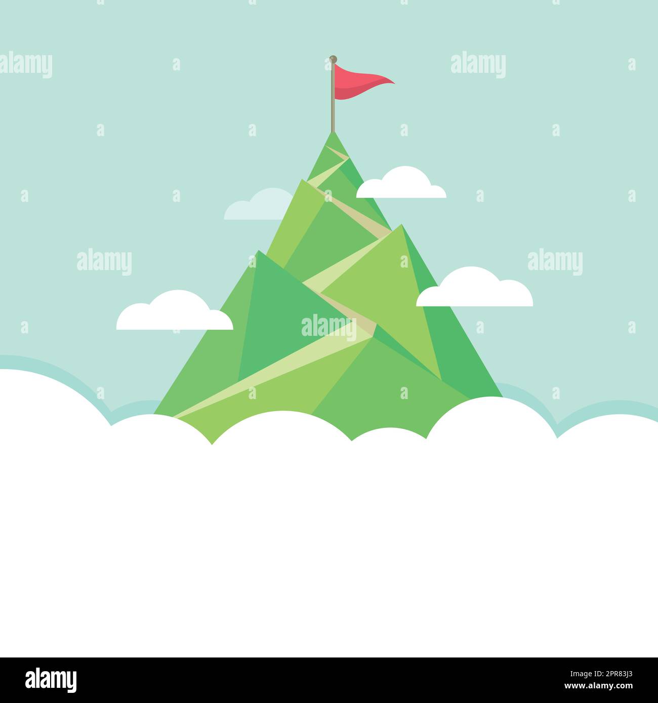 Man On A Mountain Drawing Proud Of His Climbing Success To The Clouds ...