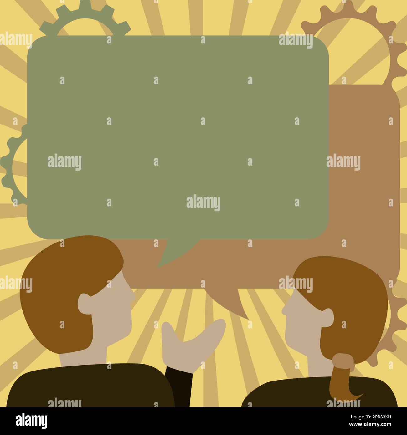 Couple Speaking On Technical Plans With Two Overlaping Speach Clouds On ...