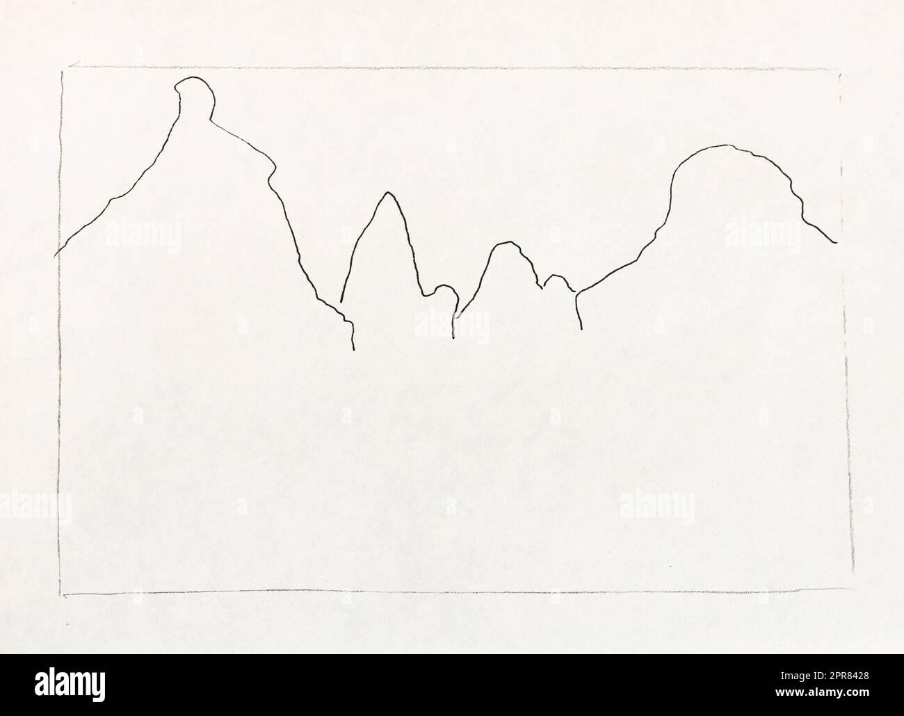 outline sketch of karst peaks in Yangshuo County China in hand-drawn ...