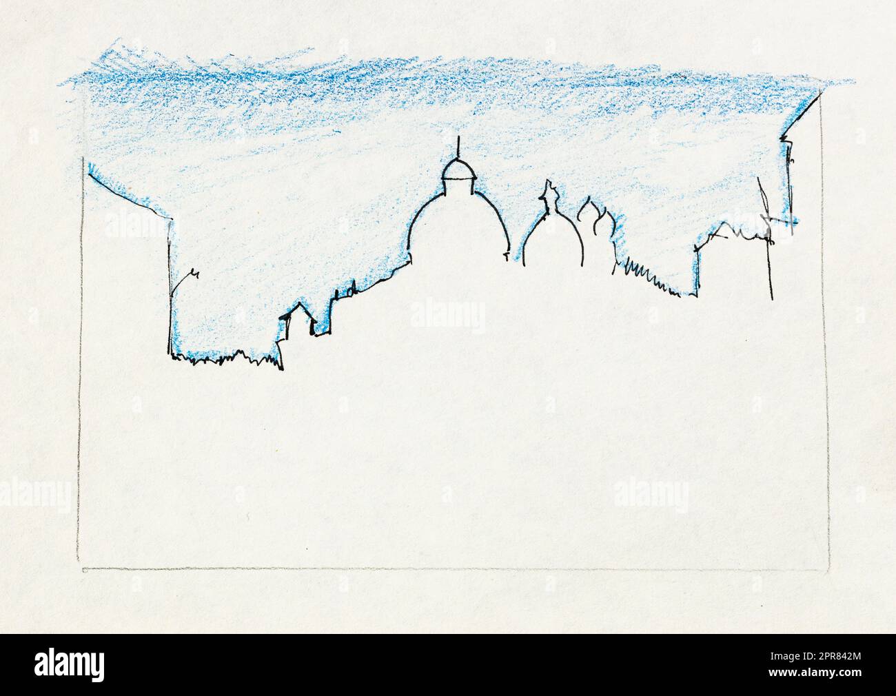 outline sketch of Venice city skyline Italy under blue sky in hand ...