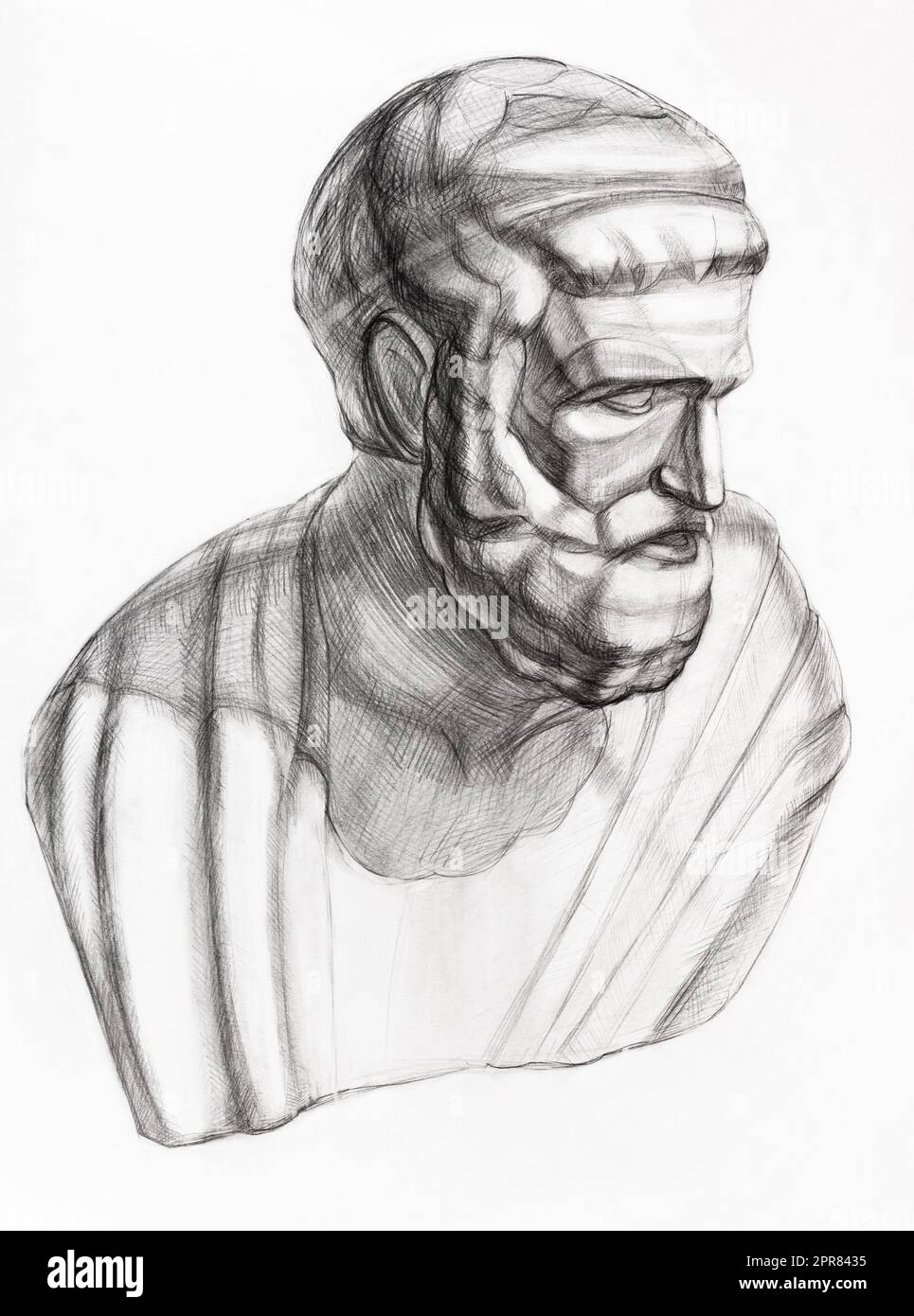 study drawing of plaster bust of Sophocles hand-drawn by graphite ...