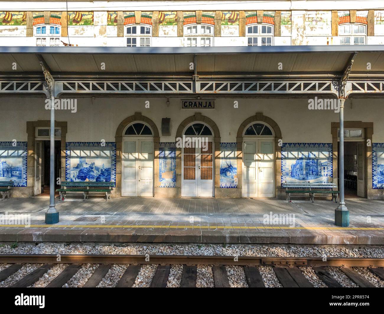 Decorative tiles named Azulejos of the Granja train station Stock Photo ...