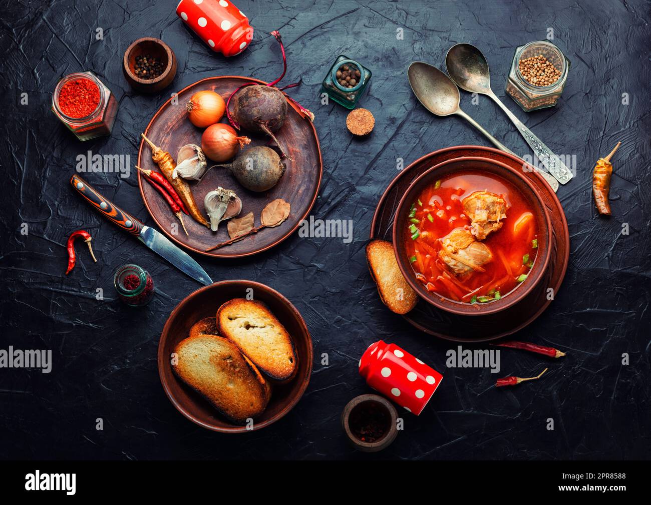 Red Ukrainian borscht, dinner Stock Photo - Alamy