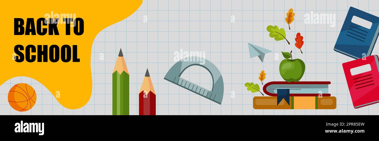 Panoramic banner welcome to school, September 1st - Vector illustration ...