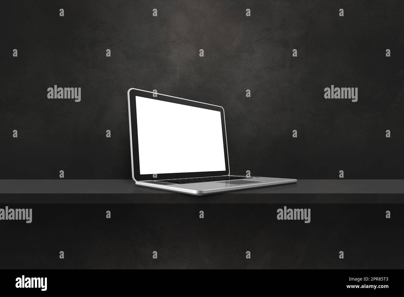 Laptop computer on black shelf background Stock Photo - Alamy