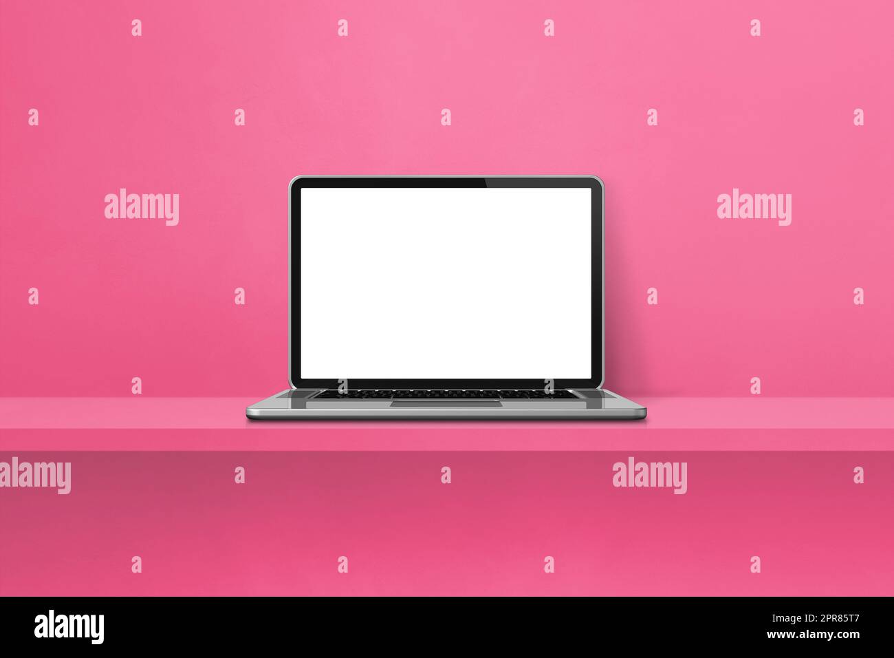 Laptop computer on pink shelf background Stock Photo - Alamy