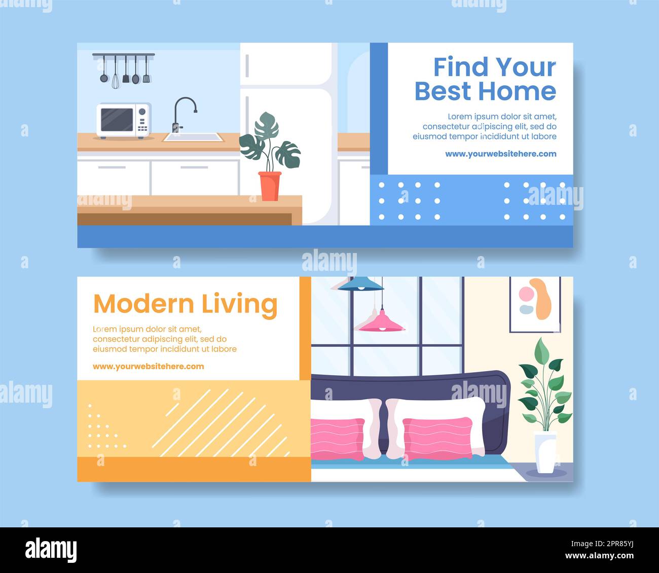 Real estate Horizontal Banner Template Flat Cartoon Background Vector ...