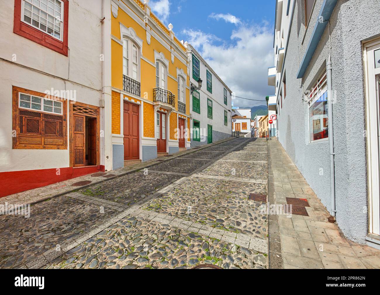 Colorful buildings in the streets of Santa Cruz de La Palma. Houses or ...