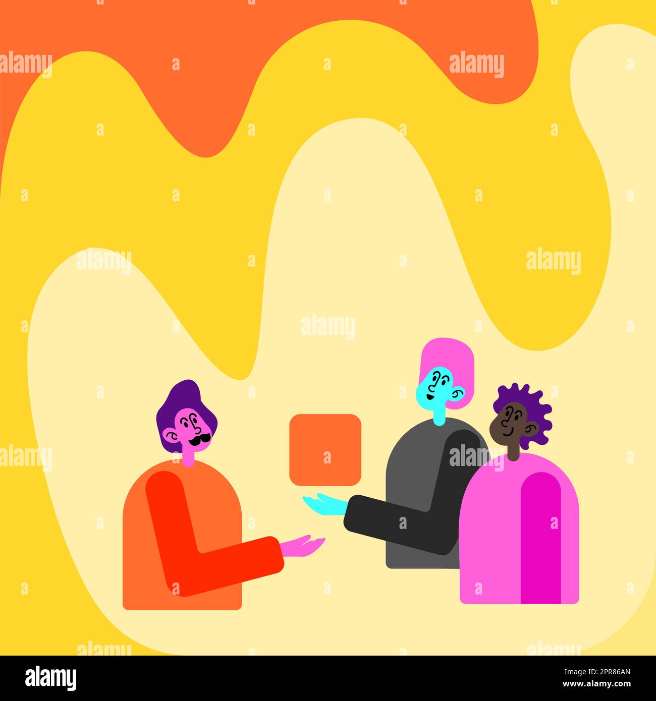 Three Colleagues Having Meeting Displaying Cube Representing Teamwork ...