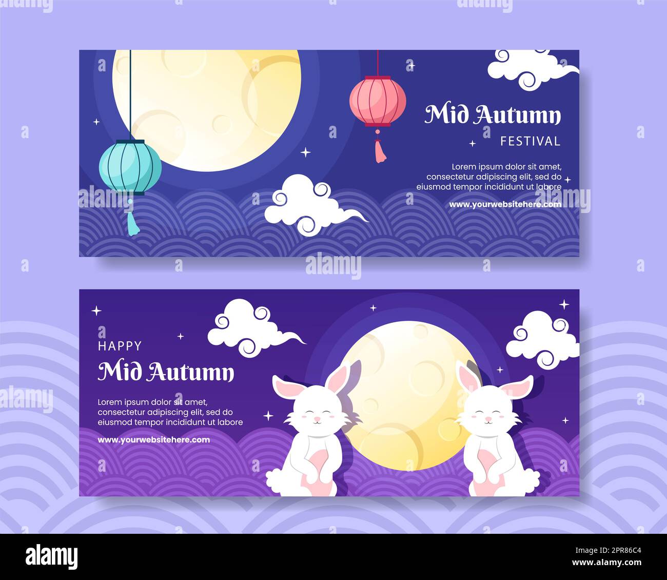 Mid Autumn Horizontal Banner Template Flat Cartoon Background Vector ...