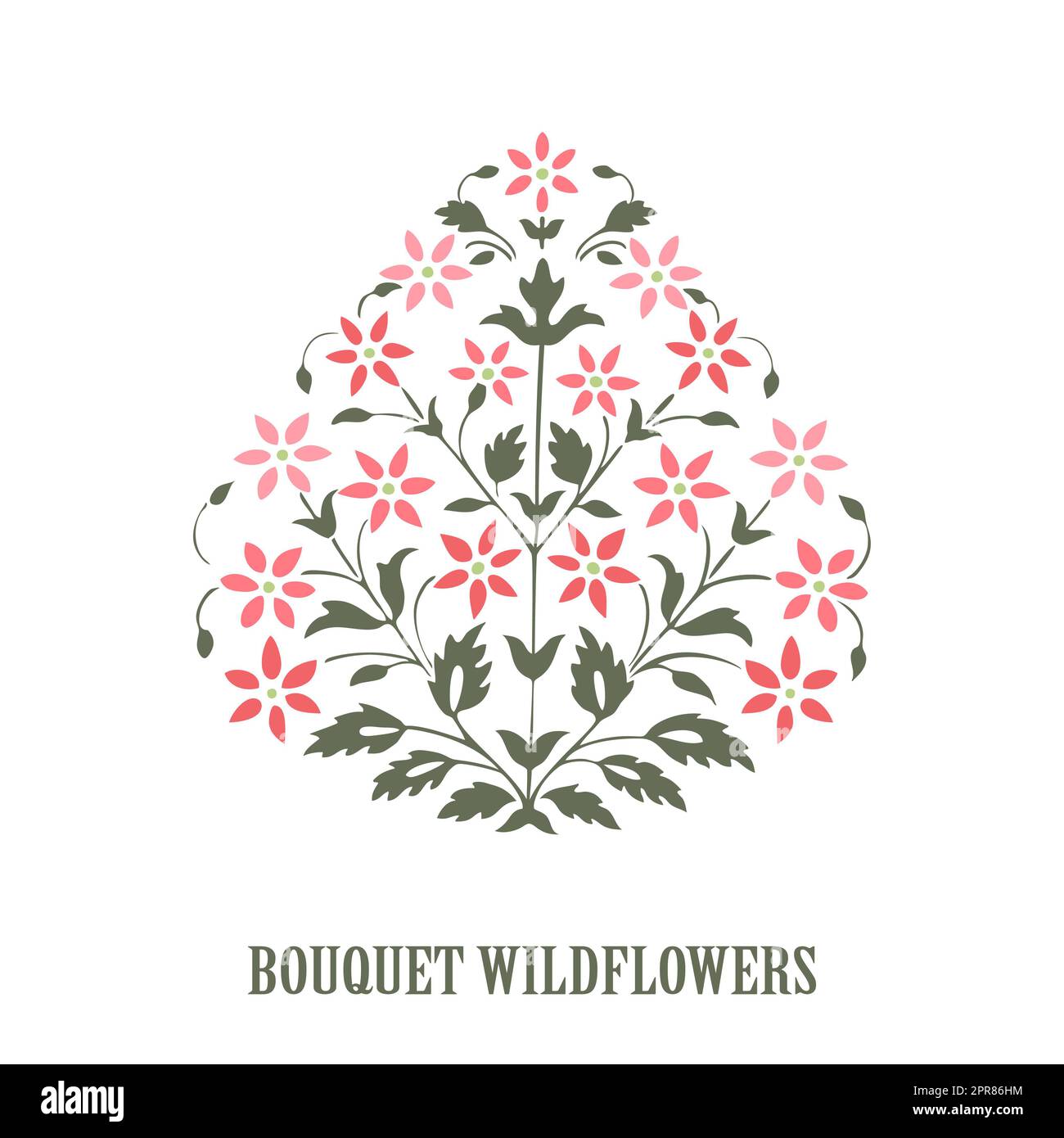 Minimalist wedding invitation floral card. Simple bush of wildflowers ...