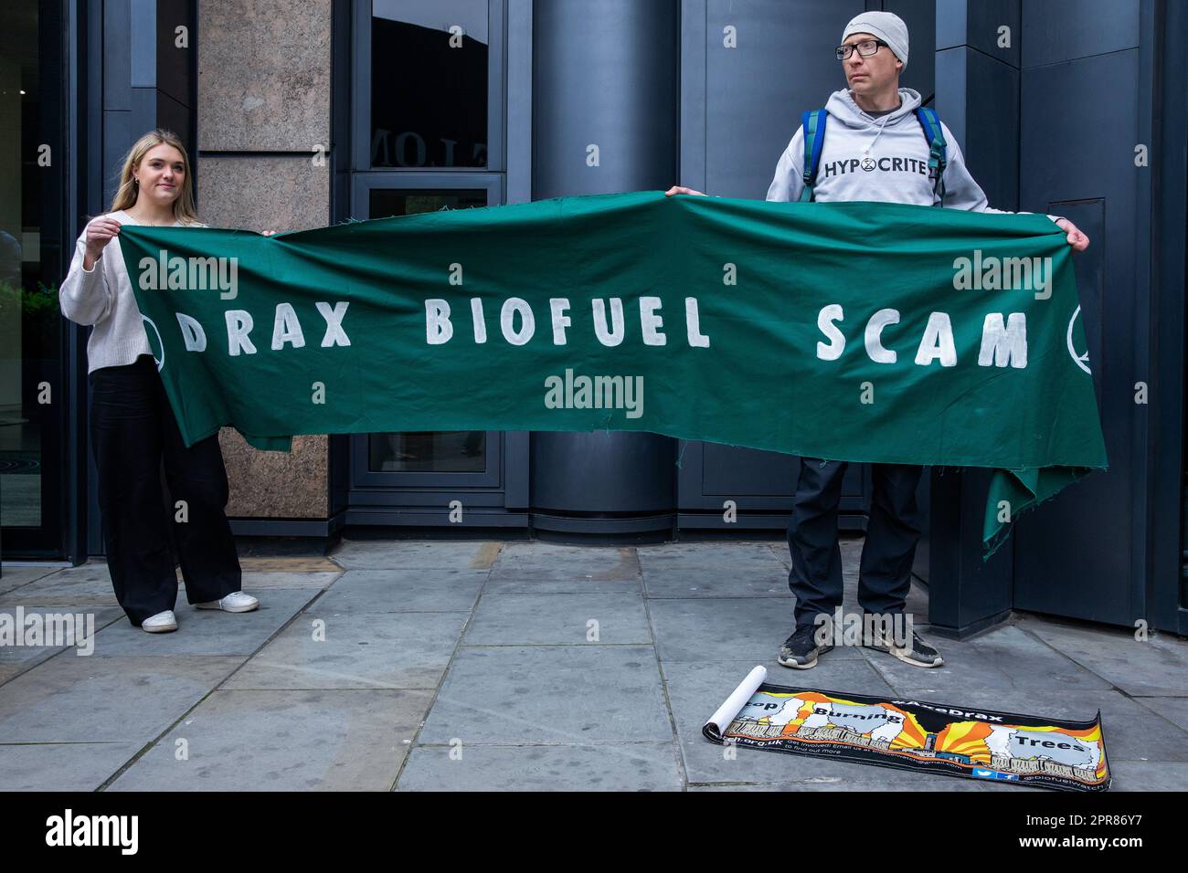 London, UK. 26th April, 2023. Environmental activists protest outside ...