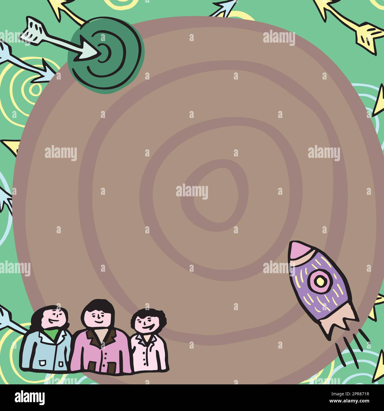 Rocket Ship Launching Fast To Target On Background. Group Of People ...