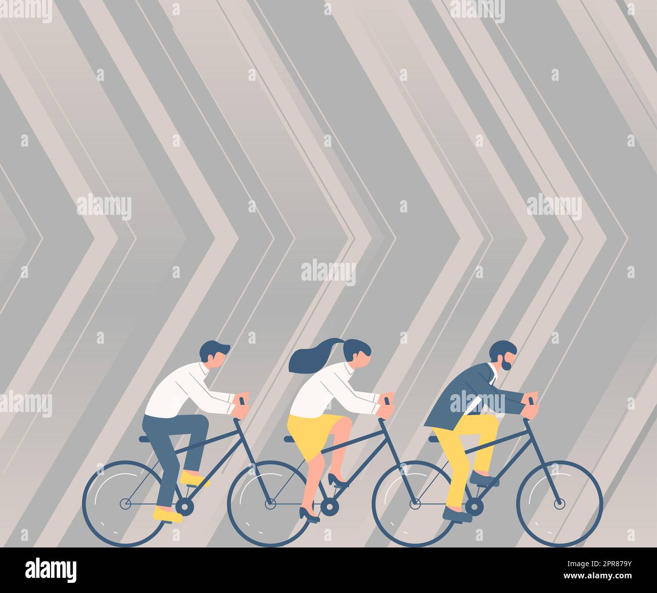Three Colleagues Riding Bicycle Representing Combined Effort Successful ...