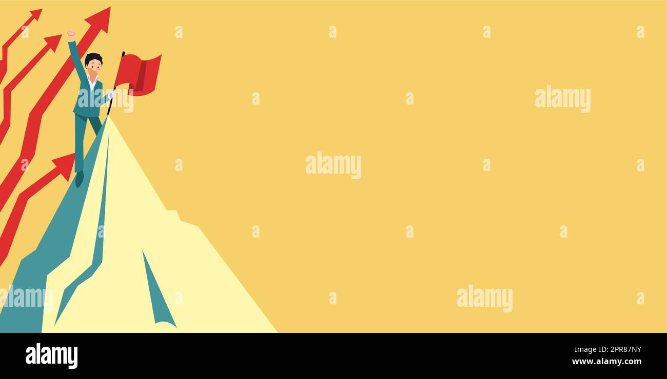 Man Raising Hand To The Sky Standing On Top Hill Showing Success ...