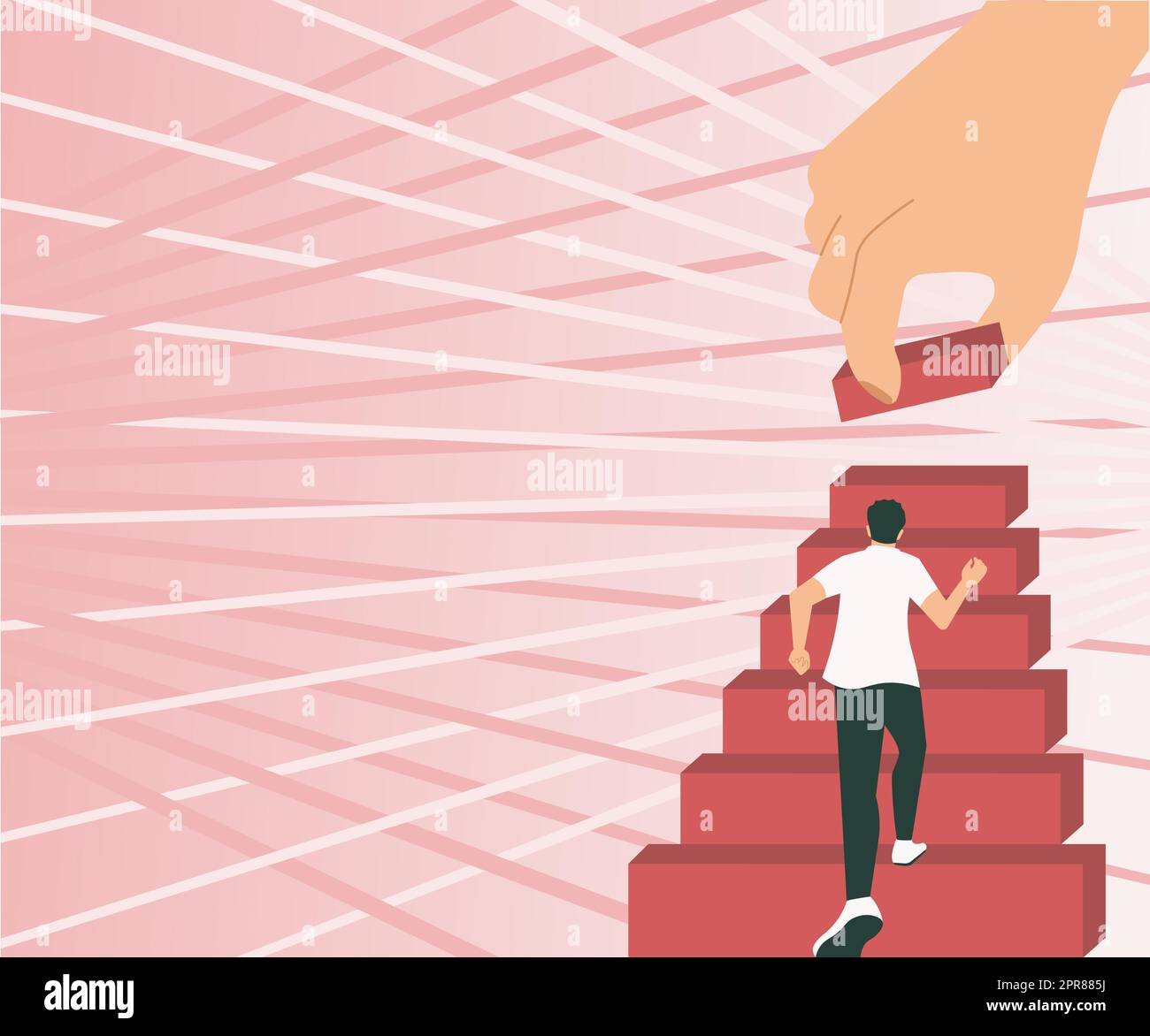 Gentleman Climbing Up Stair Case Trying To Reach Goals Hand Helping ...