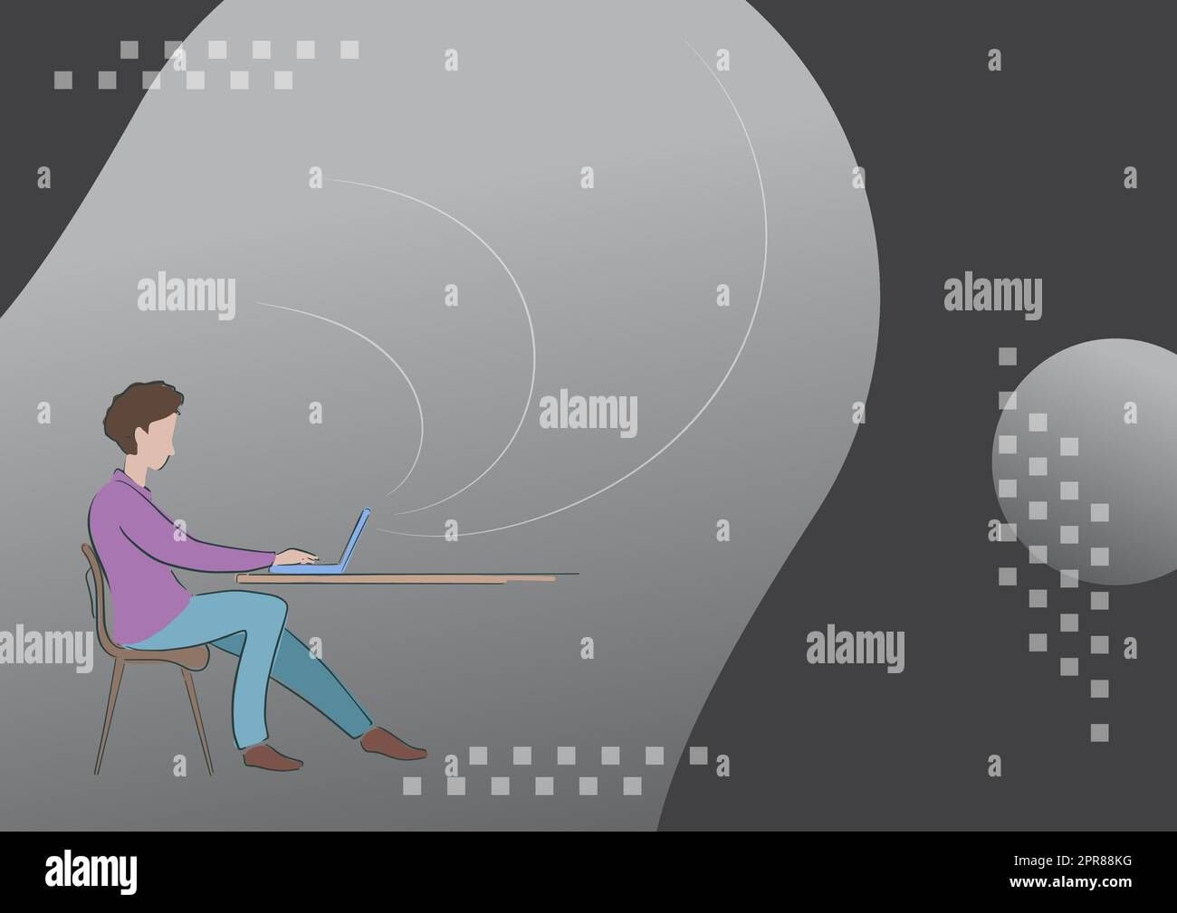 Person sitting desk using computer working towards reaching goals ...