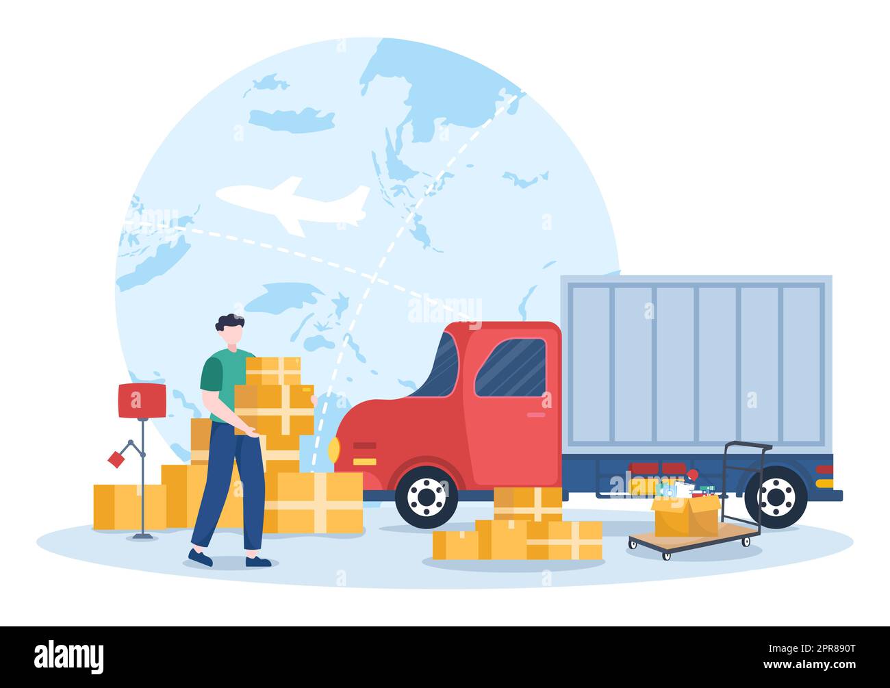 Trucking Transportation Cartoon Illustration with Cargo Delivery ...