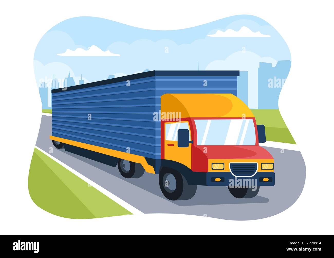 Trucking Transportation Cartoon Illustration with Cargo Delivery ...