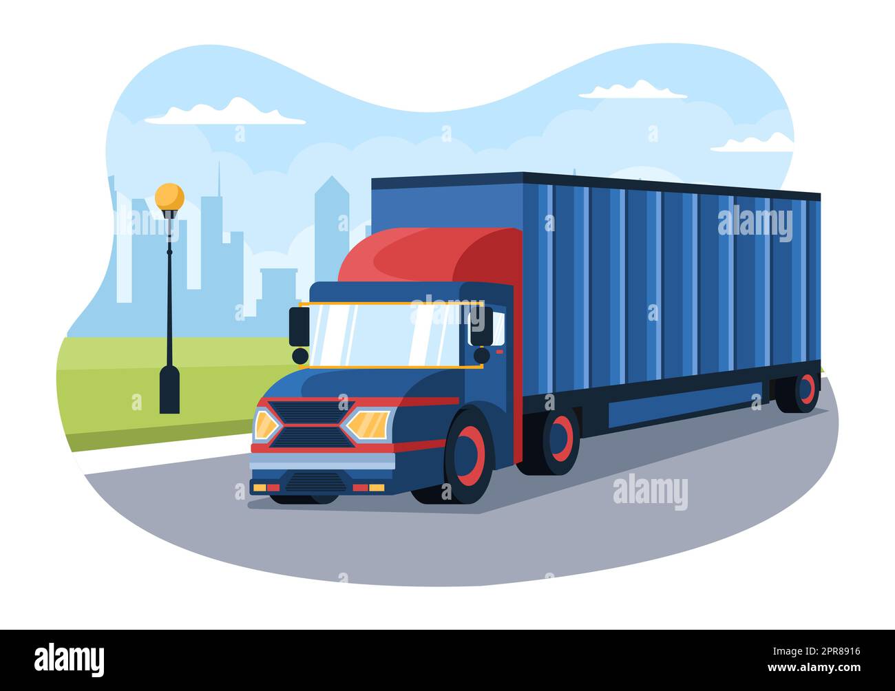 Trucking Transportation Cartoon Illustration with Cargo Delivery ...