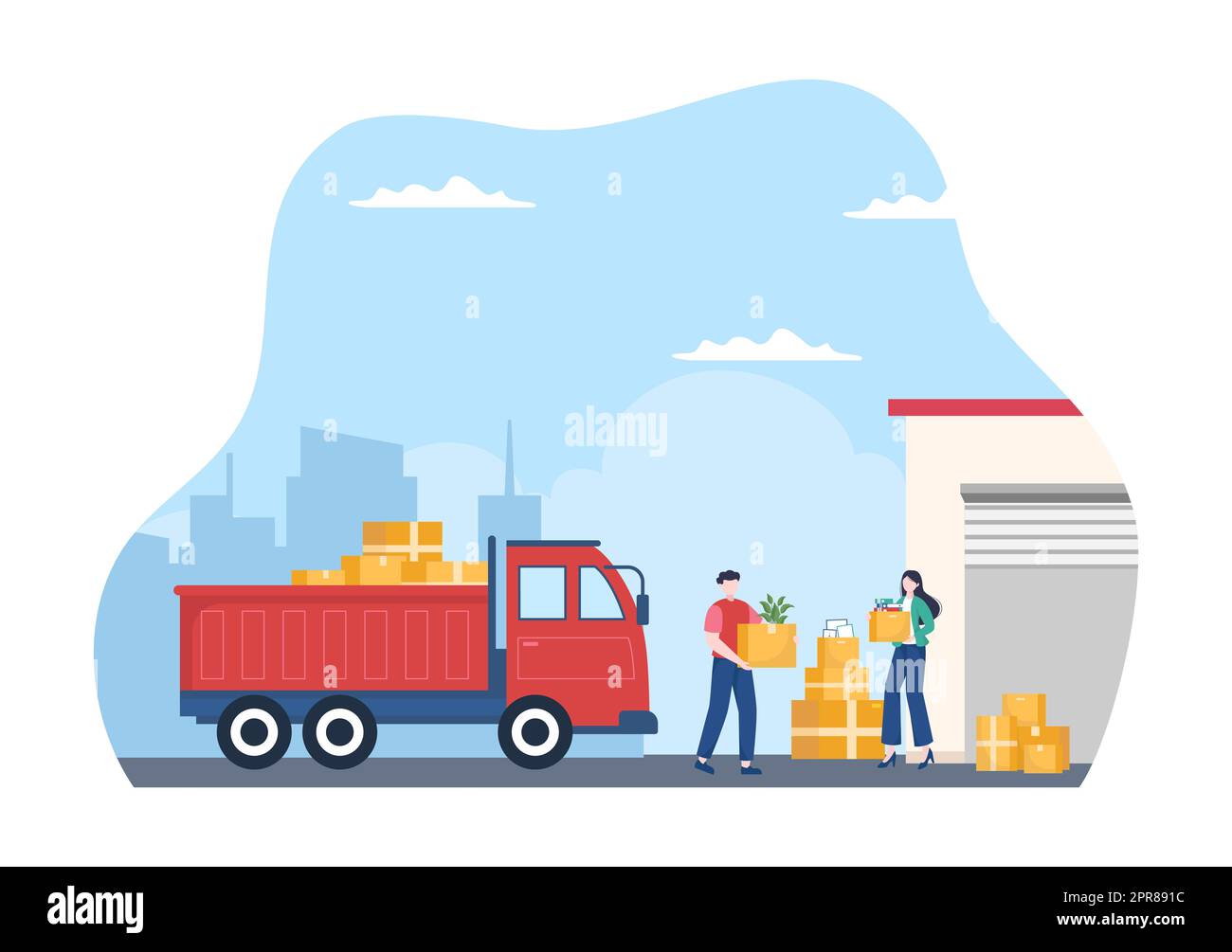 Trucking Transportation Cartoon Illustration with Cargo Delivery ...