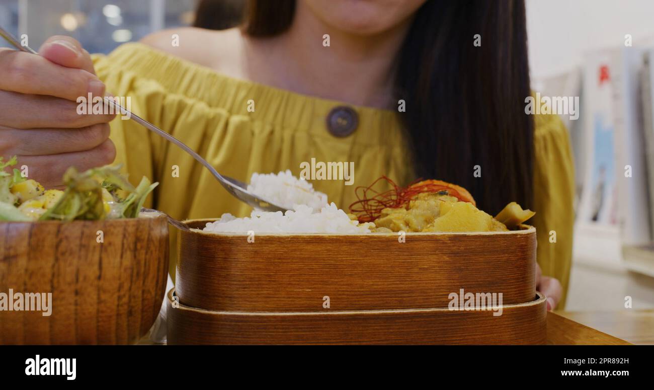Woman enjoy omelette curry rice hi-res stock photography and images - Alamy