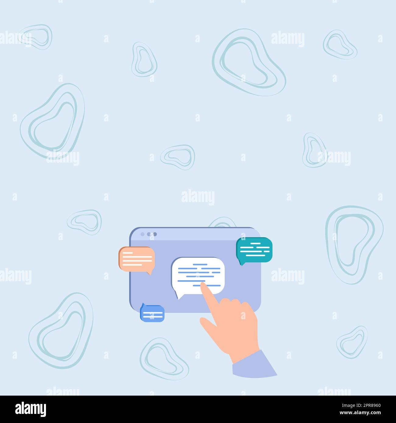 Hand Showing Graph Growth Pointing Web Browser Screen With Chat Bubbles ...