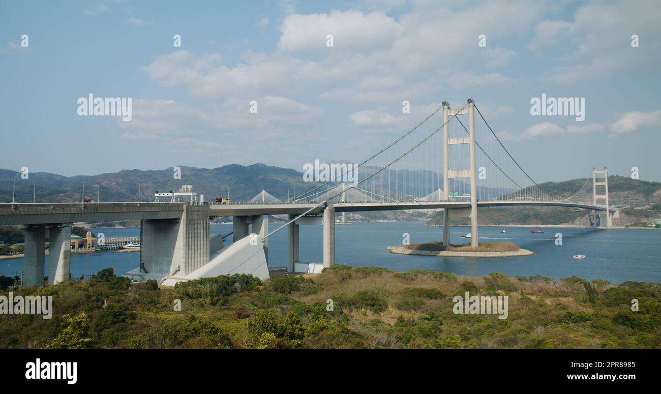 Tsing Ma Suspension bridge in Hong Kong city Stock Photo - Alamy