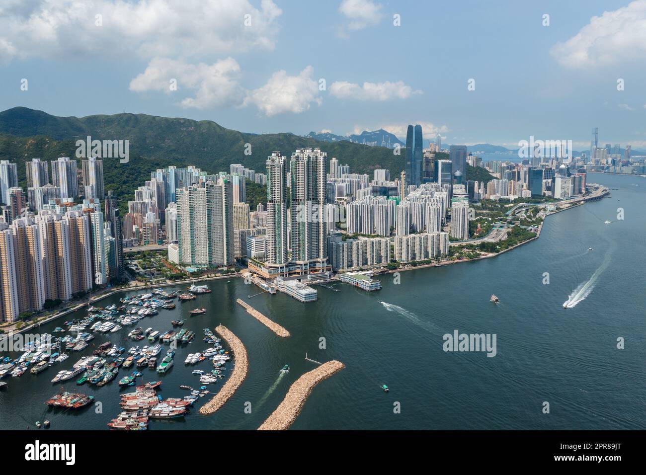 Sai Wan Ho, Hong Kong 06 September 2022: Aerial view of Hong Kong city ...