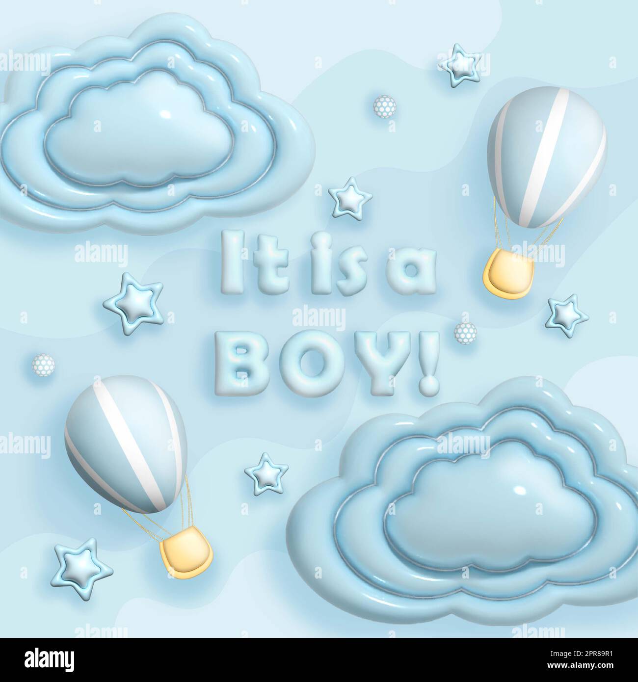 It's a boy. Festive poster for baby shower parties. Blue background ...