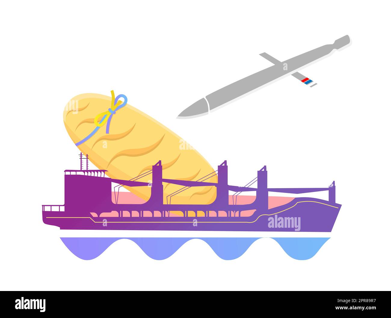 Grain blockade in Ukraine. Attack on a ship with grain.Ukrainian bread ...