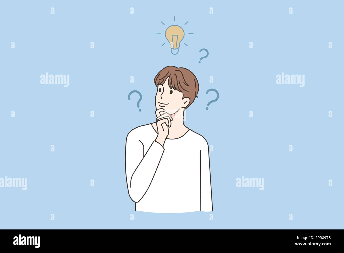 Young man feel confused brainstorm about innovative business idea ...