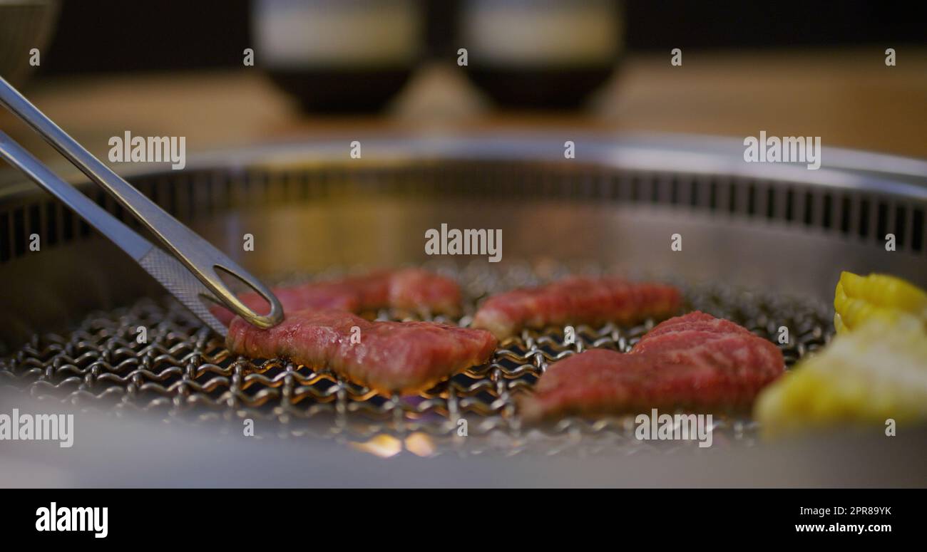 Japanese style bbq Yakiniku with Wagyu beef sliced Stock Photo - Alamy