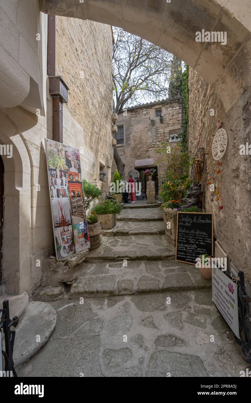 View of a typical street in a village in Provence Stock Photo - Alamy