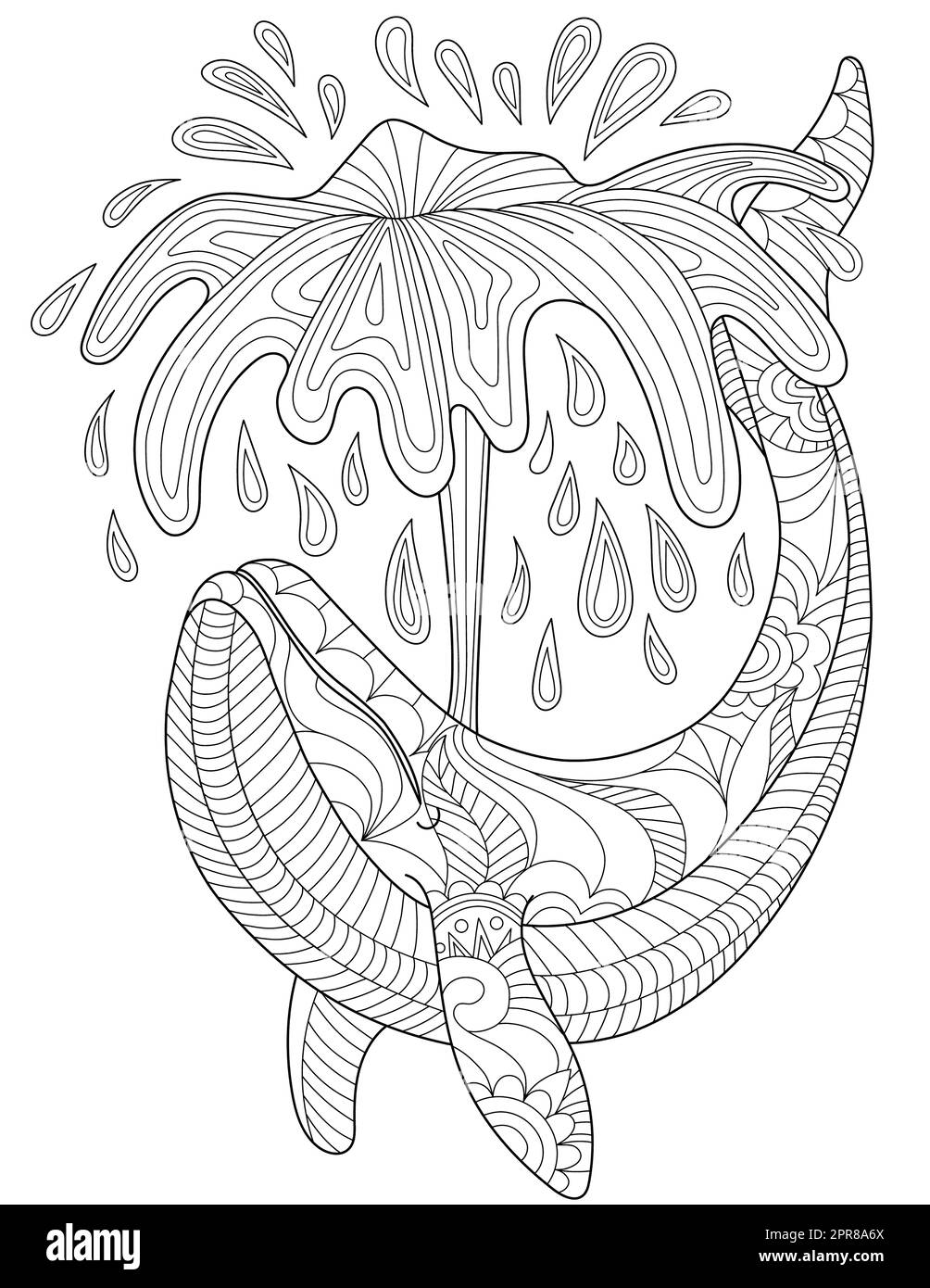 Large Dolphin Jumped Out Of The Ocean Waves Colorless Line Drawing ...