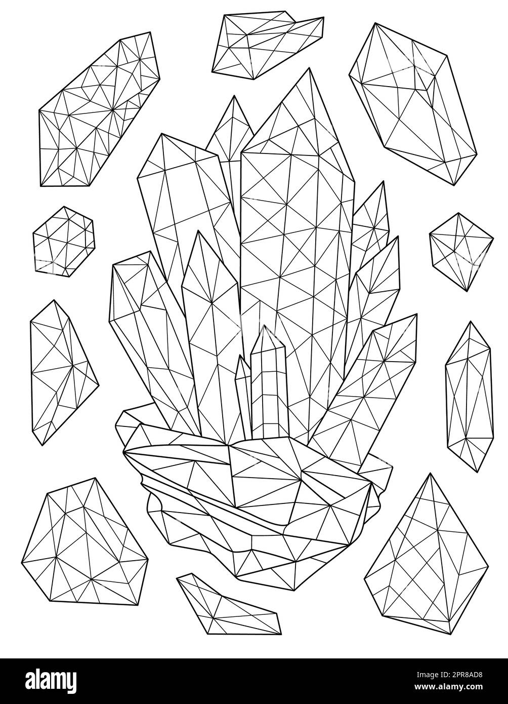 Coloring Book Page With Big Detailed Diamonds And Little Ones In Back ...