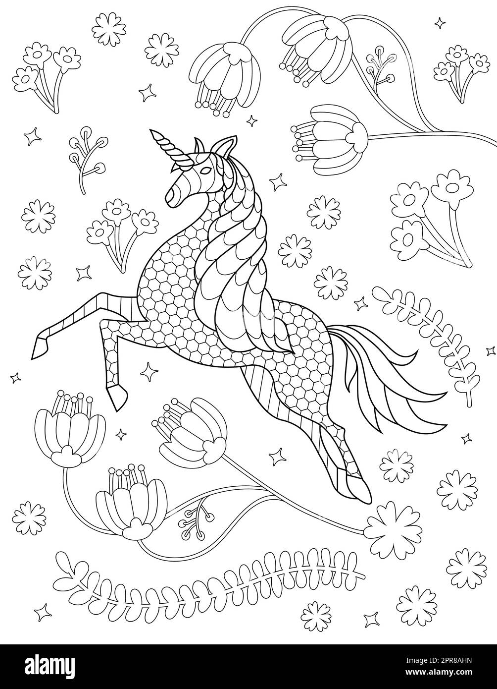 Horse black unicorn in Cut Out Stock Images & Pictures - Alamy