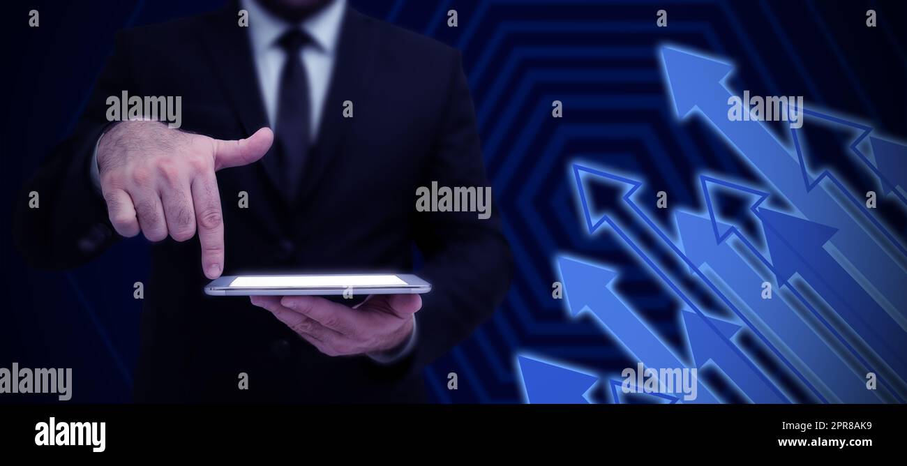 Businessman in suit holding tablet symbolizing successful teamwork ...