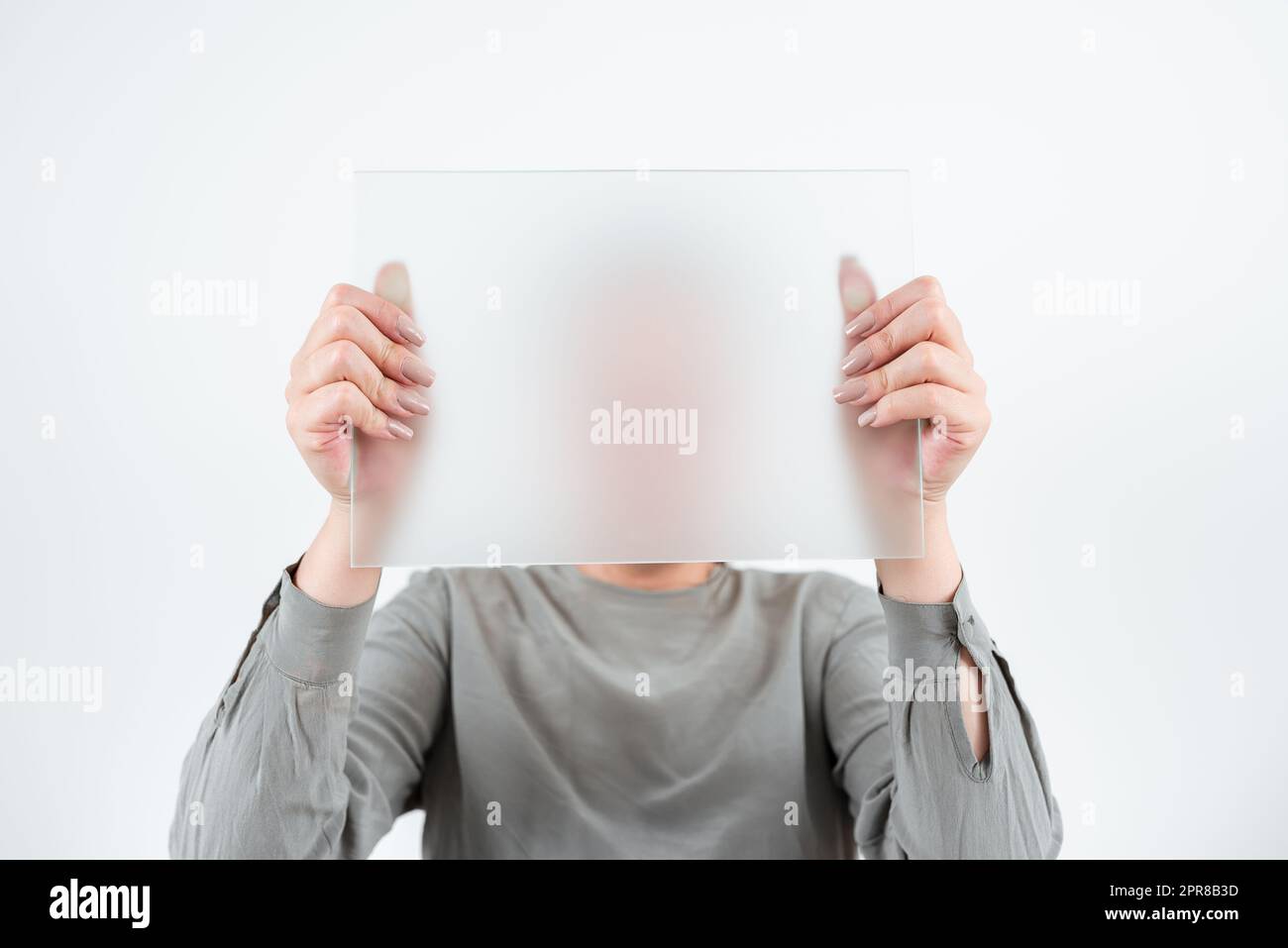Female Worker Holding Blank Placard And Making Important Announcement ...