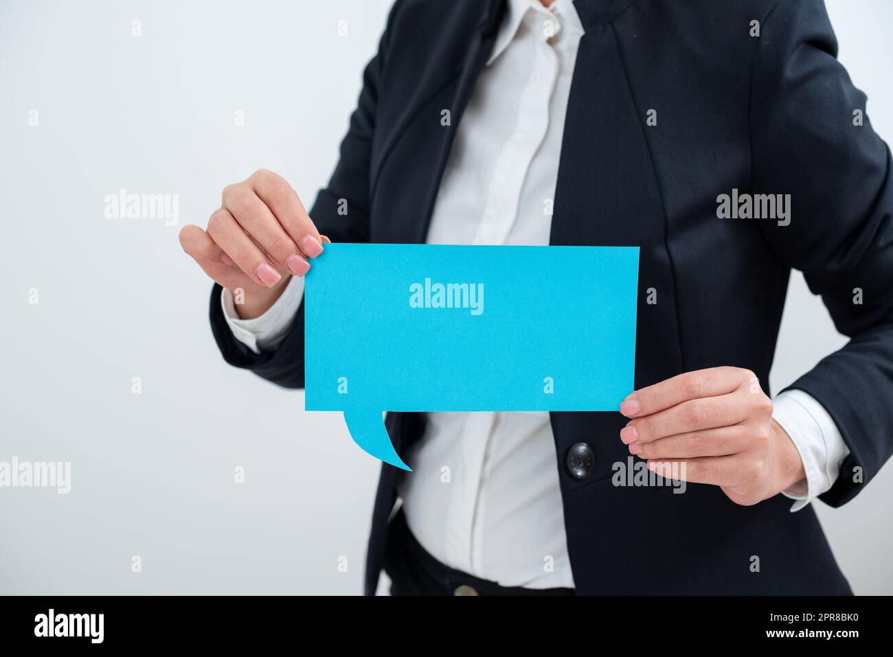Businesswoman Holding Speech Bubble With Important Messages. Woman ...