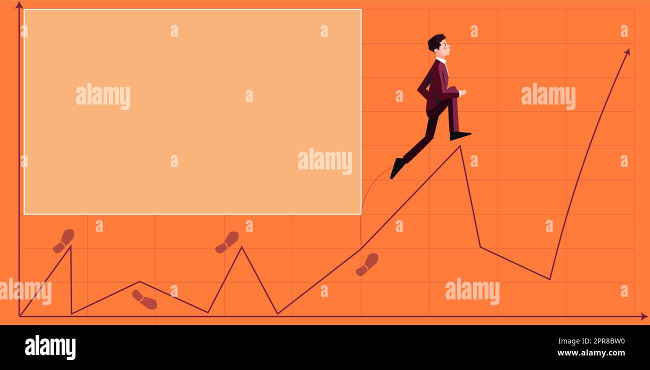 Businessman in suit climbing upwards growth chart representing project ...