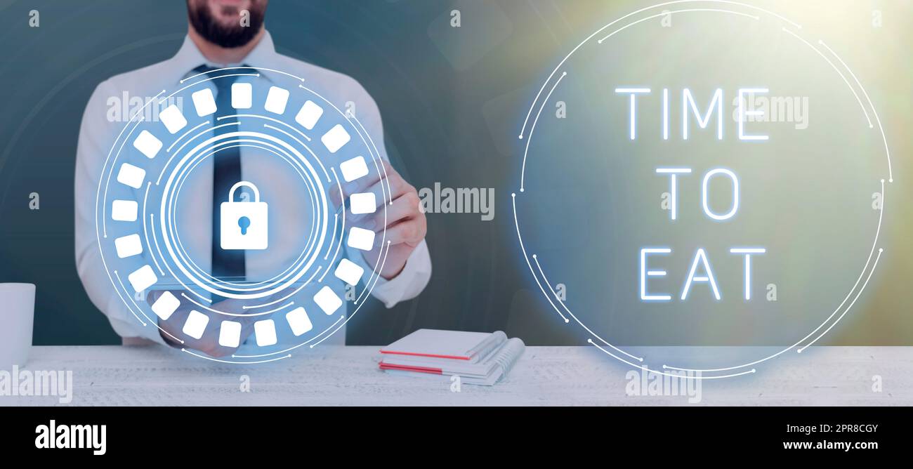 Text sign showing Time To Eat. Business concept Right moment to enjoy a ...
