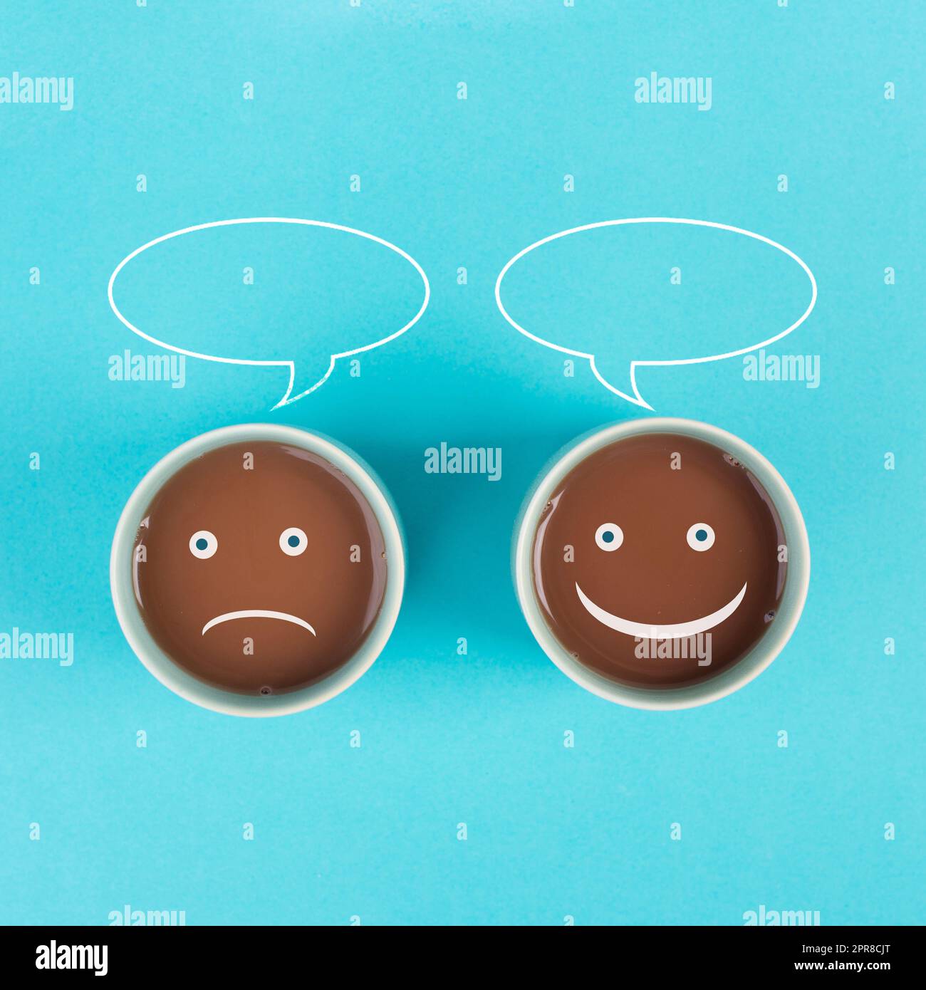 Cup of coffee with a sad and a happy face, positive and negative ...